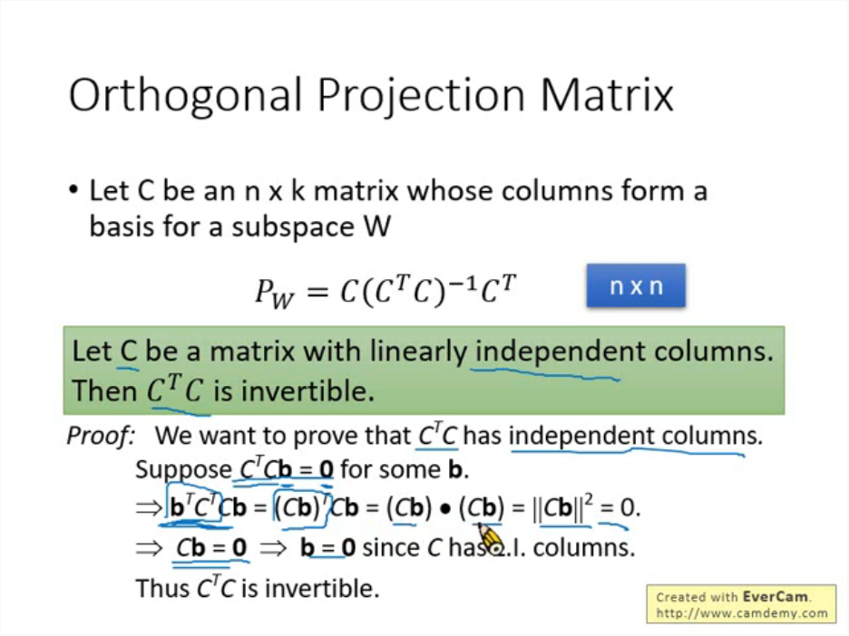 Orthogonal Projection Matrix